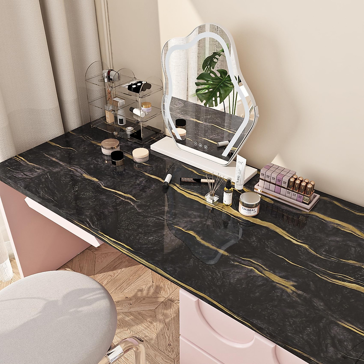 FunStick 24"x200" Black and Gold Liquid Marble Countertop Contact Paper Waterproof Marble Wallpaper Peel and Stick Countertops for Kitchen Wallpaper Self Adhesive Marble Wall Paper for Cabinets Desk