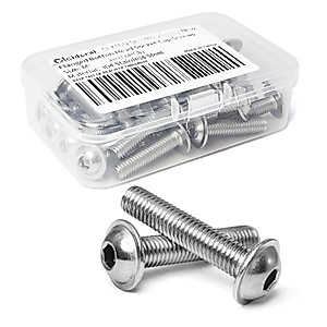 Cicidorai M5-0.8 x 12mm Flanged Button Head Socket Cap Screws Bolts, 304 Stainless Steel, Allen Socket Drive, Bright Finish, Full Machine Threads, Quantity 25