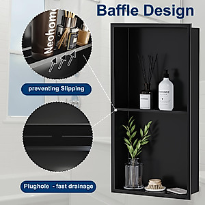 Neodrain No Tile Shower Niche, Stainless Steel Wall Niche 13.1"X25.1"(Inner Size 12"X24"), Two-Tier Bathroom Shelf, NO Tile Needed Recessed Niche Shower for Bathroom Storage, Matte Black