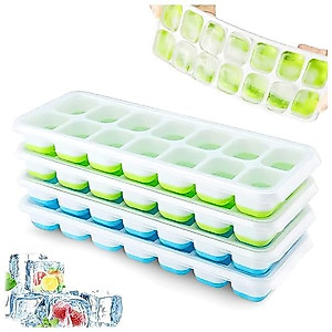 Ice Cube Trays 4 Pack, Airabc Silicone Ice Cube Trays with Removable Lid, Easy-Release Flexible 14-cube Ice Trays,BPA Free and LFGB Certified, Stackable Ice Trays with Covers for Cocktail, Freezer