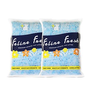 Feline Fresh Premium Crystal Cat Litter - Superior Odor Control, Absorbs 5X Faster, 99.9% Dust Free Low Tracking for Less Mess, Lasts up to 1 Month, 8.6 lbs (2 Pack of 4.3 lb Bags)