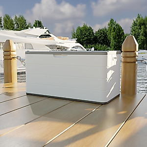 Mrosaa 110 Gallon Outdoor Deck Box, Outside Storage Box Waterproof for Cushion Storage, Garden Tools, Lockable Outdoor Storage Bin, Light Beige