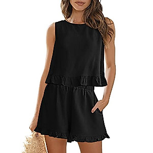 AUTOMET 2 Piece Shorts Set For Women Cruise Resort Wear 2023 Summer Vacation Sleeveless Linen Crop Top Casual Matching Lounge Sets Tracksuits Jumpsuits Cute Clothes
