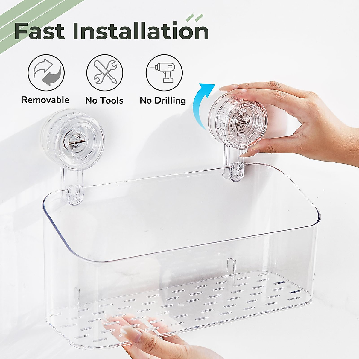 DEEIF Clear Shower Caddy Suction Cup Shower Organizer Basket Wall Mounted, Suction Bathroom Shower Shelf for Inside Shower (Large)