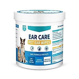 Pet Ear Wipes for Dogs Cats, 200Pcs Pet Ear Cleaner Wipes for Dogs Cats Gently Remove Ear Wax, Dirt Debris - Cleanse, Soothe & Deodorize -Dog Cat Ear Cleaning Wipes Relieve Ear Itching & Inflammation