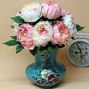 HoveBeaty Artificial Peony Silk Flowers Bouquet Home Wedding Decoration, 1 Pack, 5 Heads(Pink)