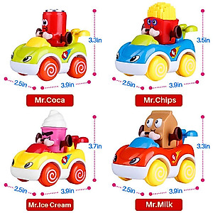 LUKAT Cars Toys for 1 2 3 Year Old Boys and Girls, Push and Go Friction Powered Vehicles Toy Set of 4 Baby Cars