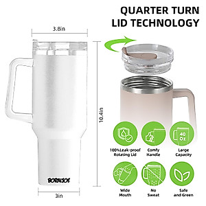 Boraijoe 40 oz Tumbler with Handle and Straw,Reusable Stainless Steel Water Bottle Travel Mug Insulated Cup,Double Wall Vacuum 100% Leak-proof Travel Coffee Mug(Earth Tone)