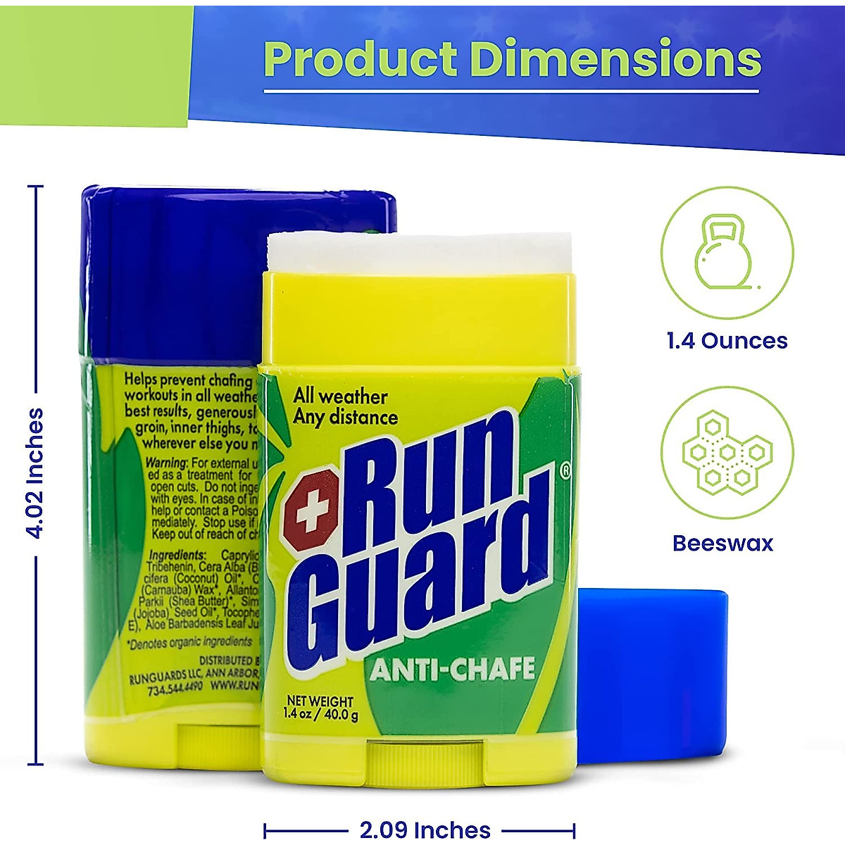 Anti-Chafing Stick - Made with 100% Plant-Based Ingredients Plus Beeswax. Works for All Distance Runners from 5K Walks/Runs to 100 Mile Ultra Marathons (1.4oz Pack of 2)