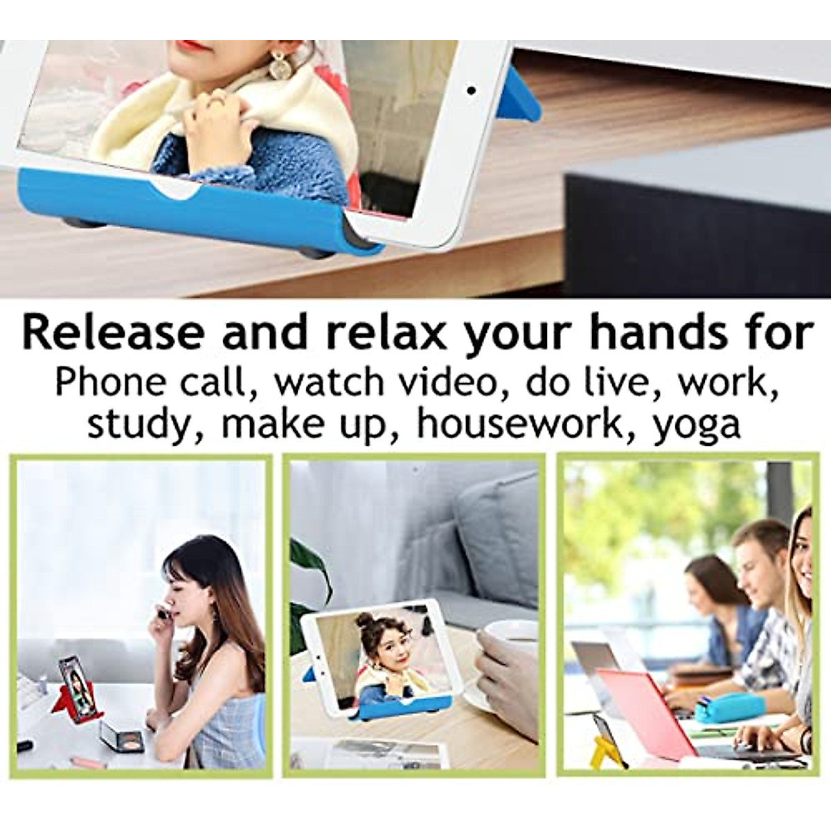 JUSDIQIR Cell Phone Stand for Desk 2 Pack Mobile Phone Holders Desktop Tablet Stand, Foldable Phone Dock Universal Adjustable Tablet Stand for Desk Compatible with Cell Phone Support