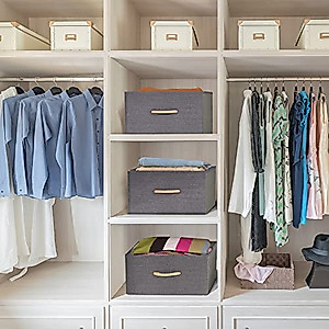 STORAGE MANIAC Storage Bins Extra Large, Foldable Storage Baskets with Handle, Fabric Clothes Storage Boxes for Shelves for Organizing Closet Shelf Nursery Toy 15.35"W x 11.4"D x 8"H, Grey 3-Pack