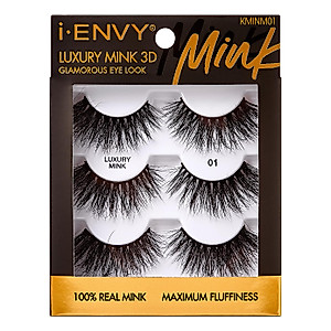 i-ENVY False Lashes, Mink 3D Lashes Value Pack Real Mink Maximum Fluffy Wispy Luxury Glamorous Natural Look Reusable Eyelashes (01)