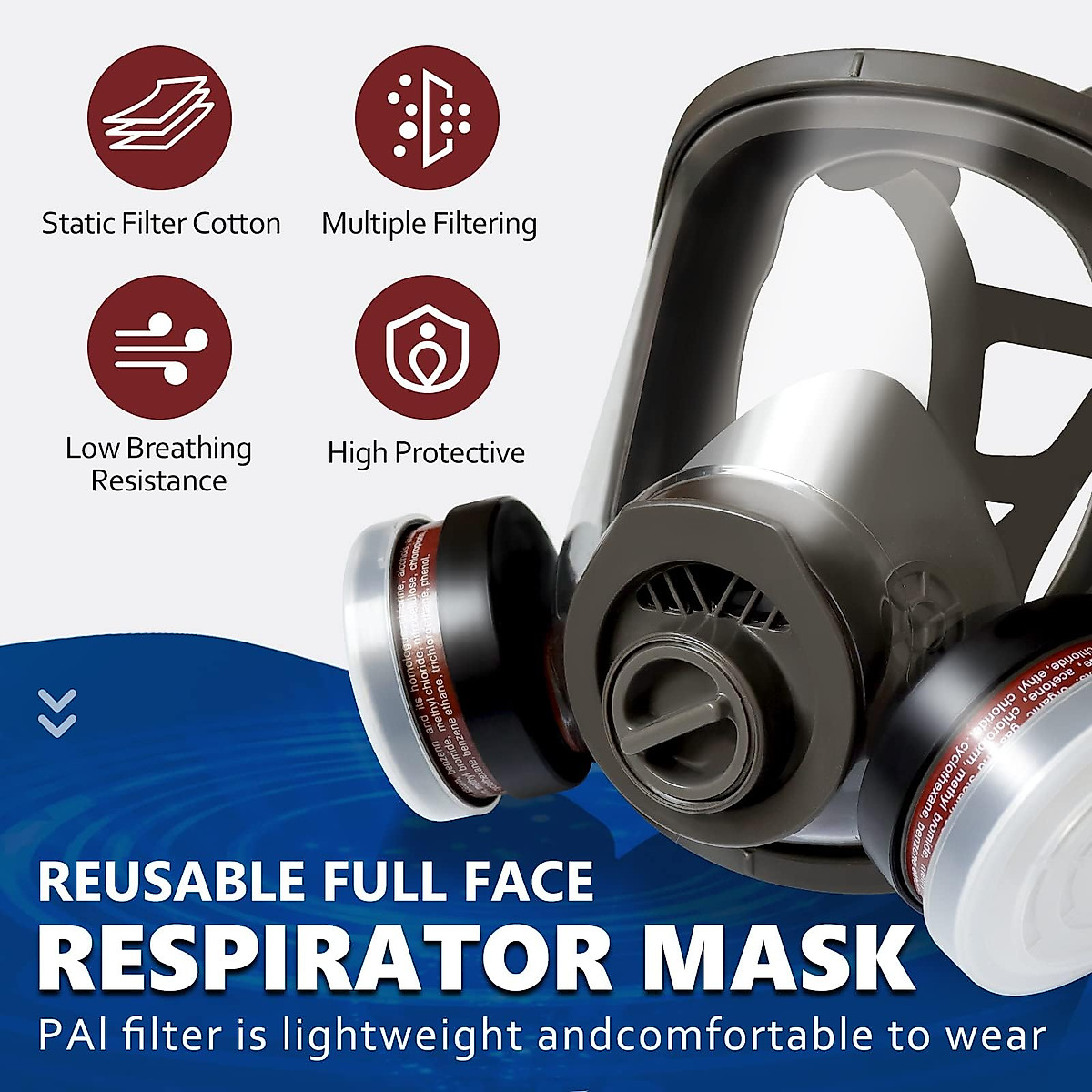 GZYZAMZ Anti-fog Full Face Respirator Gas Mask - with PA1 Activated Carbon Filters, Nuclear Gas Mask, Protection for in Organic Gas, Paint Spary, Chemical, Woodworking and other Work Protection