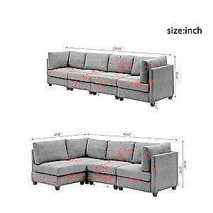 Eafurn Oversized Reversible Modular Sectional Sofa with Movable Ottoman, L Shaped Corner Couch with Detachable Seat & Back Cushion, Corduroy Upholstery Convertible Sleeper Sofa&Couch for Living Room