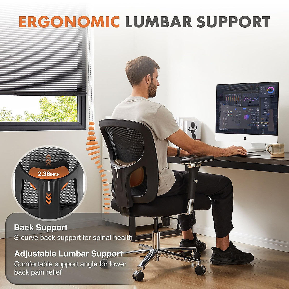 Sweetcrispy Big and Tall Office Desk Chair with Lumbar Support, 500lbs Heavy Duty Mesh Ergonomic Computer Chair with Arm and Wide Comfy Seat, Wheels for Adult