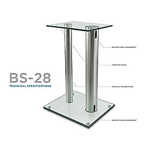 Mount-It! Floor Speaker Stands for Bookshelf Speakers and Surround Sound Home Theaters, 18 Inch High, 22 Lbs Capacity, Tempered Glass and Aluminum, Clear and Silver, One Pair