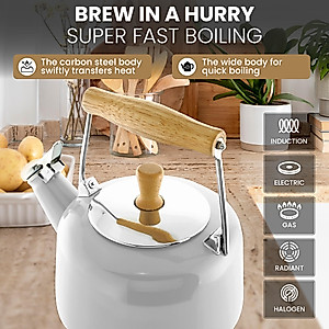 Chantal SVEN Enamel on Steel Whistling Teakettle with Natural Wood handle, 1.4 quarts, Apple Red