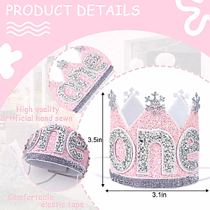 Agkvw Winter Onederland Crown - Snowflake Glitter Hat for Baby Girl's 1st Birthday, Pink and Silver Decorations