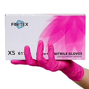 FINITEX Pink Nitrile Disposable Latex-Free Gloves - 3.5mil 100PCS/Box Powder-Free 9inch Gloves Guantes de Nitrilo Cleaning Medical Exam Food Cooking Gloves(100, X-Small)