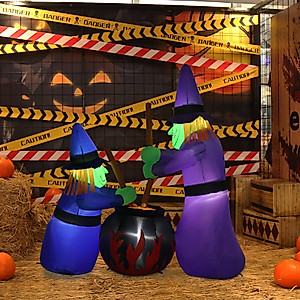 6FT Garden 5pcs LED String Lights Two Witches with Pots Inflatable Halloween Decoration for Holiday/Party/Yard/Garden