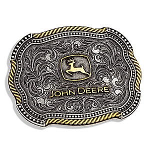 Montana Silversmiths Officially Licensed John Deere Attitude Western Belt Buckle (Scalloped Duo Silver)