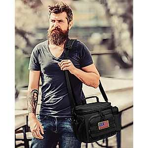 TACTICISM Tactical Lunch Box for Men, 12L MOLLE Lunch Bag Adult, Up to 8 Hours Insulated lunchbox, Large Durable Leakproof Cooler with Detachable Water Bottle Pouch, for Work Camping Fishing, Black