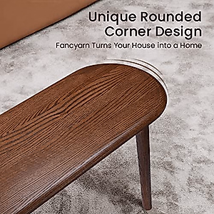 Fancyarn Wood Bench, 47" L FAS Grade 100% Solid Oak Wood Bench w/Rounded Corner, Large Comfortable Seat, Firm Mortise & Tenon Structure, Long Bench for Dining Room, Entryway, Bedroom