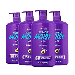 Aussie Paraben-Free Miracle Moist Shampoo with Avocado & Jojoba for Dry Hair, 30.4 Fluid Ounce, (Pack of 4)