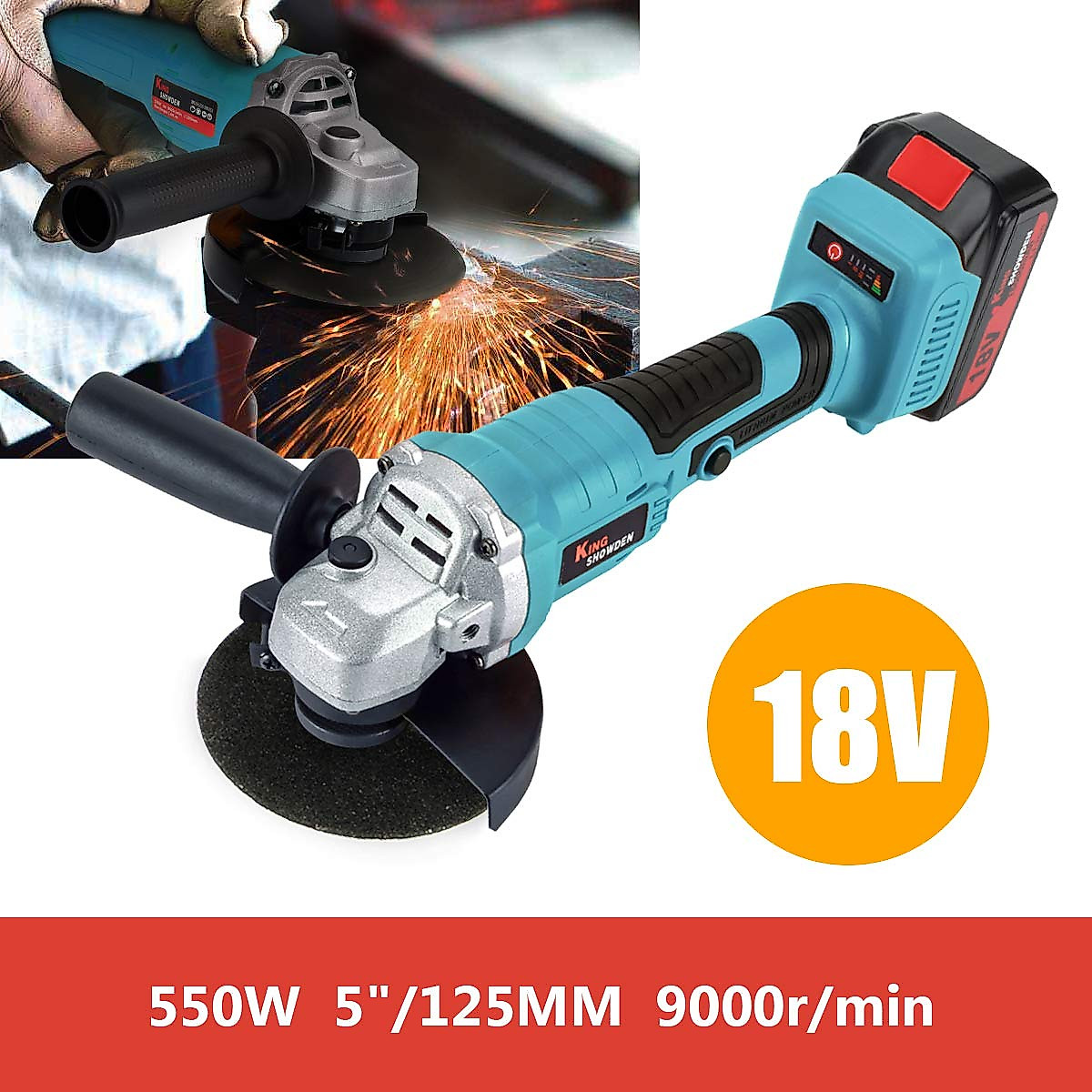 Cordless Angle Grinder Set, 18V Electric Cut-off Tool/Grinder with 2 Pack 5.0Ah Lithium-ion Battery and Charger & Carrying Case Kit, for Cutting and Grinding