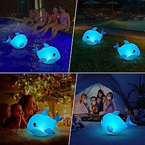 Goallim Solar Floating Pool Lights Dolphin, Glow in The Dark Solar Pool Lights That Float, IP68 Wateproof Inflatable Solar Powered Floating Lights for Pool Pond Wedding Party Decorations - 2PCS
