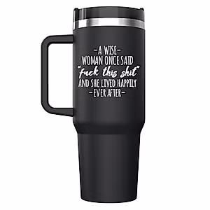 shop4ever A Wise Woman Once Said F This And She Lived Happily Ever After Engraved Insulated Stainless Steel Tumbler with Handle, Lid, and Straw 40 oz. Funny Divorce Retirement Feminist Gift (Black)
