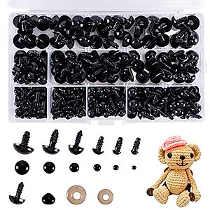 260pcs Plastic Safety Eyes and Noses with Washers, Craft Doll Eyes, Black Safety Eyes for Amigurumi, Puppet, Plush Animal and Teddy Bear
