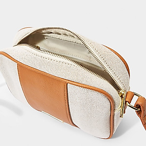 KATIE LOXTON Amalfi Womens Medium Canvas and Vegan Leather Adjustable Strap Crossbody Handbag Purse Cream and Brown