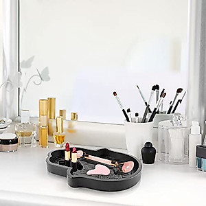 Mooncraftlogy Hamsa Crystal Tray, Wood Evil Eye Crystal Holder for Stones Display, Exquisite Engraving Crystal Organizer for Rocks, Keys, Jewelry, Essential Oil Storage, Black Meditation Zen Tray