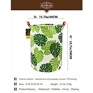 HUNRUNG Laundry Hamper,Large Canvas Fabric Lightweight Storage Basket Toy Organizer Dirty Clothes Collapsible Waterproof for College Dorms, Children Bedroom,Bathroom (Round Leaf)