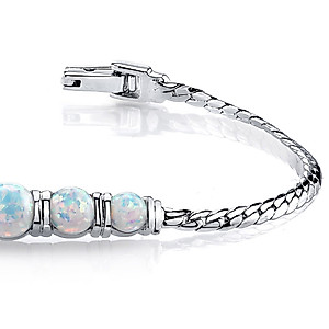 PEORA Created White Fire Opal 5-Stone Bracelet for Women 925 Sterling Silver, 3.75 Carats total Round Shape, 7 1/2 inch length