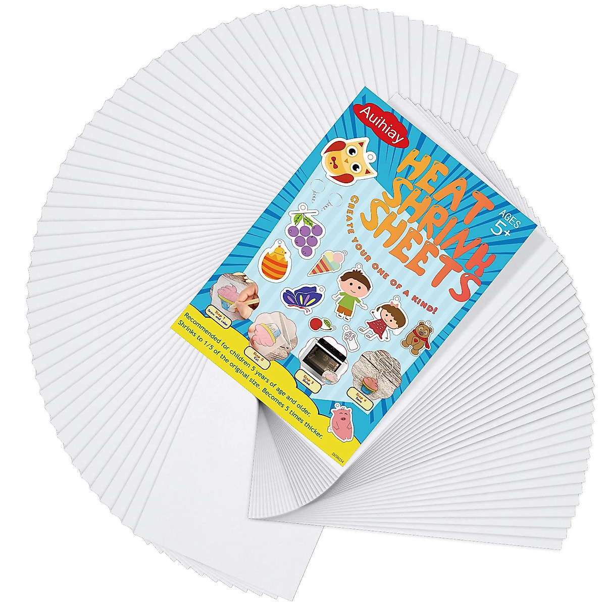 Auihiay 100pcs Mini Shrink Plastic Sheets for Kids, Sanded Shrink Films Papers, Creative Crafts for Kids of All Ages, Mothers Day Gifts for Mom Christmas Ornament, 3 x 2 inch / 7.5 x 5 cm