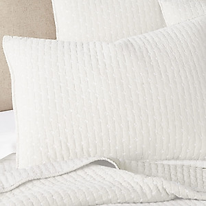 Levtex Home - Cross Stitch Quilt Set - 100% Cotton - King Quilt (106x92in.) + 2 King Shams (36x20in.) - Cream