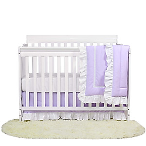 Brandream Luxury Purple Crib Bedding Set for Girls Elegant Princess Nursery Bedding Solid Sweet Ruffle Comforter 3 Piece, 100% Cotton