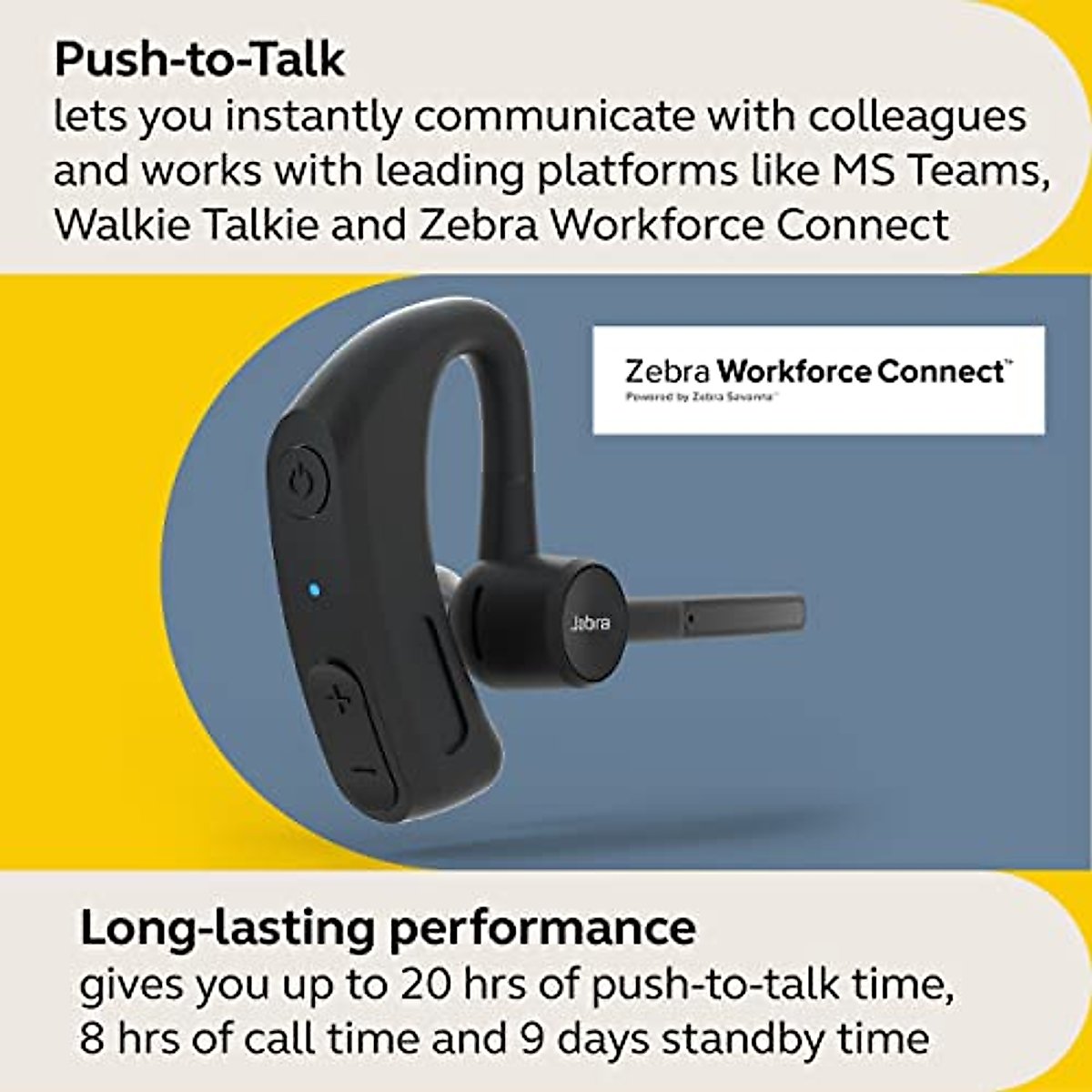 Jabra Perform 45 Ear Hook Mono Bluetooth Headset - Advanced Ultra-Noise-Cancelling Microphone, Push-to-Talk Functionality, Face2Face Mode and Discreet Design - Black