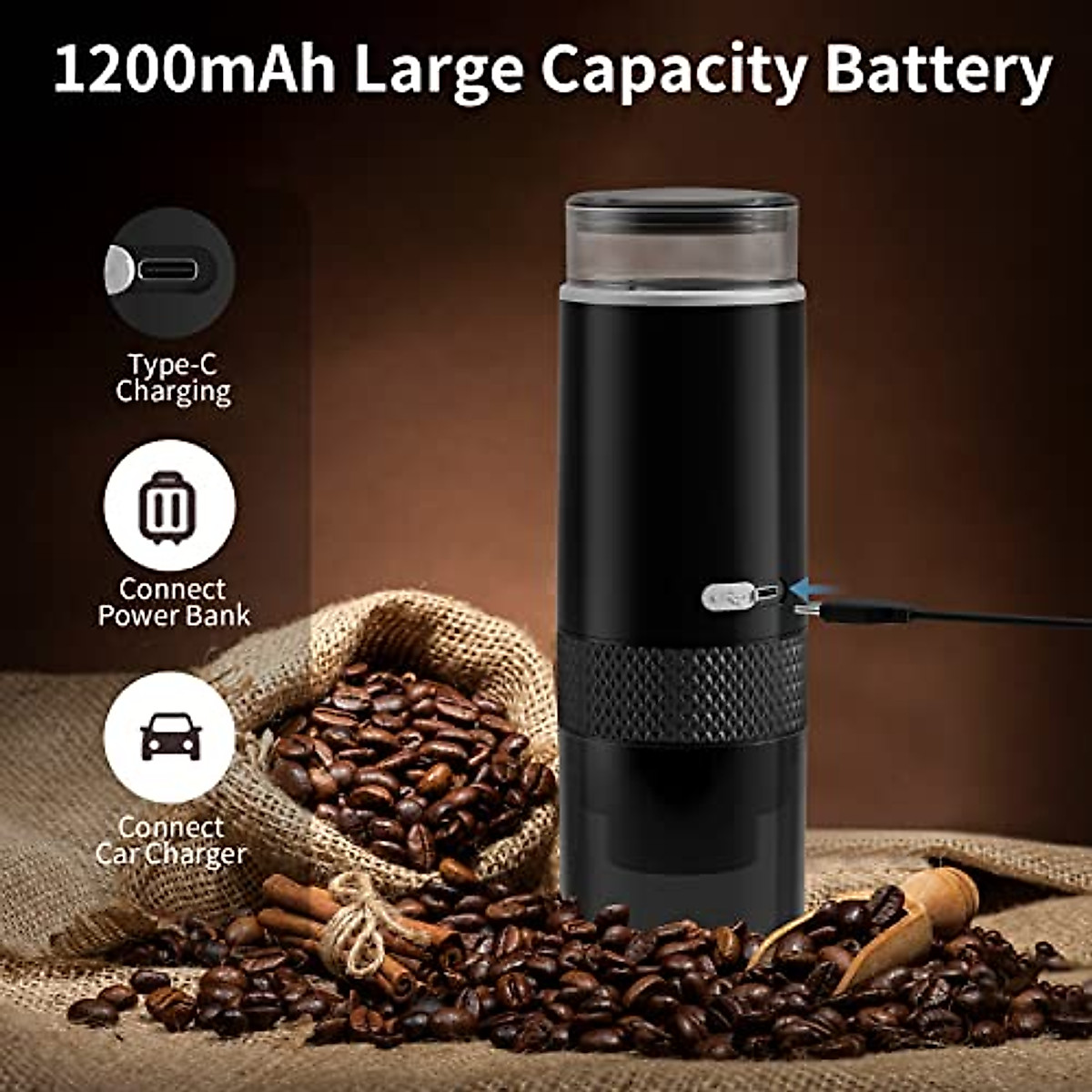 Frossvt Portable Electronic Coffee Maker, Rechargeable Espresso Machine, Mini Car Coffee Make Using Ground Coffee & Espresso Pods for Travel Camping Office Home