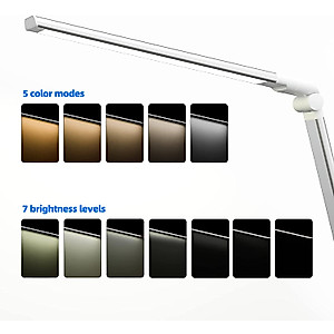 LED Desk Lamp with Wireless Charger, USB Charging Port, Touch Control Desk Lamp with 5 Color Modes, 7 Brightness Levels, Auto Timer, Dimmable Eye Caring Reading Desk Light for Study Home Office