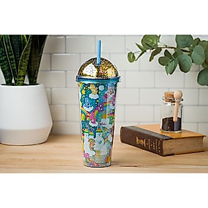 Silver Buffalo Care Bears Travel Tumbler, 24 Ounces - Featuring Love-A-Lot, Tenderheart, Grumpy, Cheer, Bedtime Bears - Glitter Top Dome