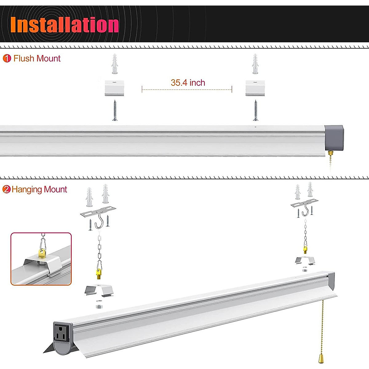 OPENLUX 3.6ft Linkable LED Shop Light, 80W LED Utility Shop Light Fixture,10400LM,41 inch,5000K Daylight for Workshop,Office with Plug and On/Off Pull Chain,Hanging or Surface Mount - 4 Pack