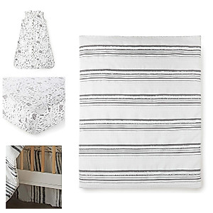 Levtex Baby - Nico Crib Bed Set - Baby Nursery Set - Stripes - White, and Black - Classic Embroidered and Flared Stripes - 4 Piece Set Includes Quilt, Fitted Sheet, Blanket, Crib Skirt