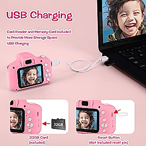 Kids Camera, Toddler Camera Children Digital Camera Toys with 13MP Video Camcorder 32GB SD Card and Camera Case for 3–10 Year Old Boys and Girls Pink