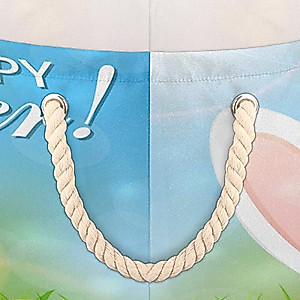 Happy Easter Eggs And Rabbit Large Round Baskets for Storage Laundry Baskets with Handles Blanket Storage Basket for Bathroom Shelves Bins for Organizing Nursery Hamper Girl Boy