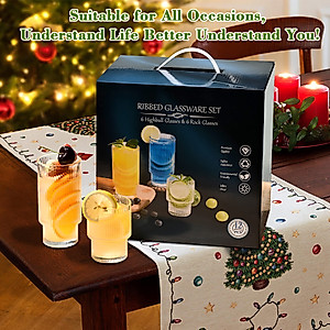 ISMASOAN Ribbed Glassware Set of 12, Glass Cups 12 oz and 7 oz, Ribbed Glasses, Fluted Glassware, Ribbed Drinking Glasses, Drinking Glasses, Ripple Glassware, Mixed Drinkware Sets