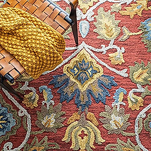 SAFAVIEH Blossom Collection Area Rug - 10' x 14', Red & Multi, Handmade French Country Floral Wool, Ideal for High Traffic Areas in Living Room, Bedroom (BLM402Q)