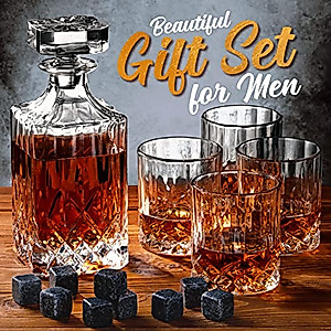 Luxury Gift For Men – Whiskey Decanter Set For Beloved Husband Or Dad Birthday Gift – 4 Whiskey Glasses And Decanter Set Is a Great Gift Idea for Whisky, Bourbon, or Scotch lovers
